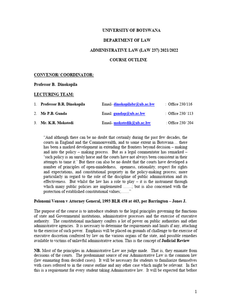 Administrative Law Course Outline | PDF | Public Law | Government