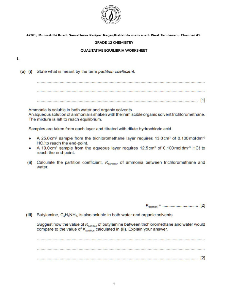 Qualitative Equilibria Worksheet QP | PDF