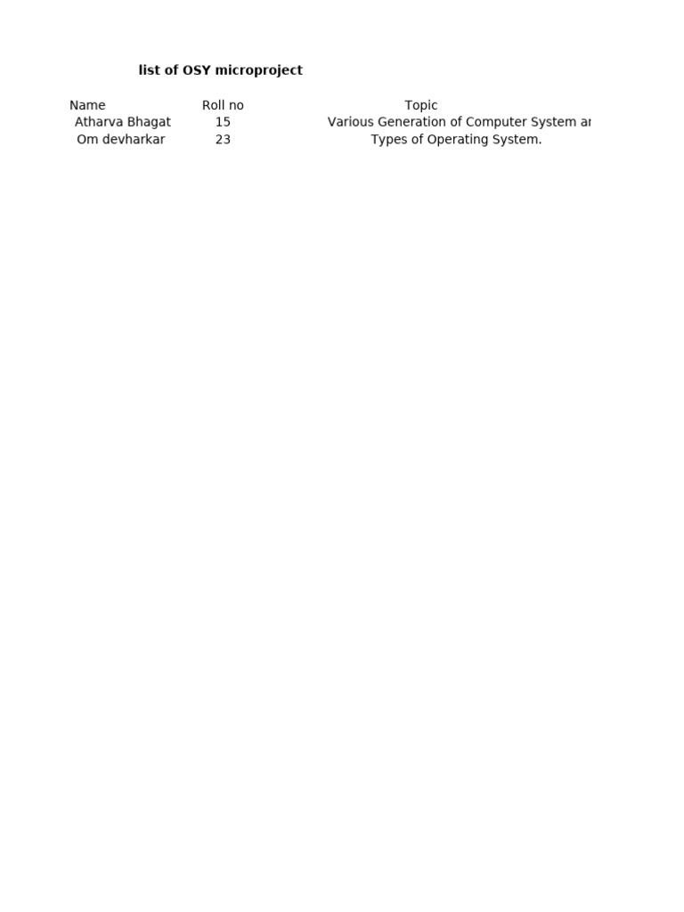 OSY Micro Project List | PDF