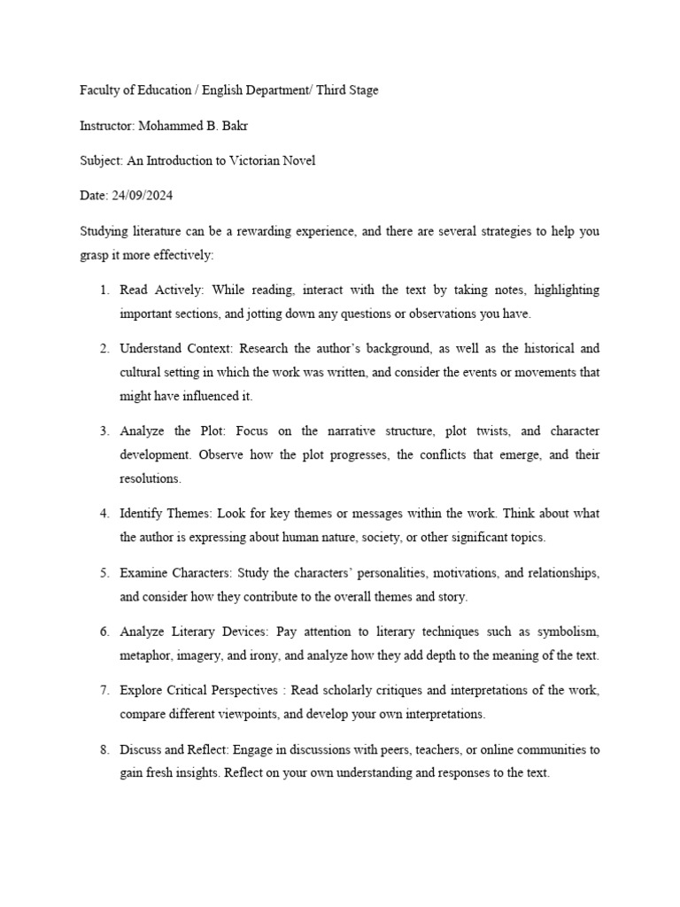 Effective Strategies for Studying Literature | PDF