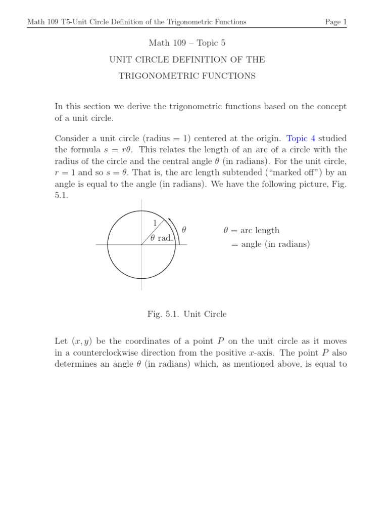 Trigonometric Functions in The Unit Circle | PDF | Trigonometric ...