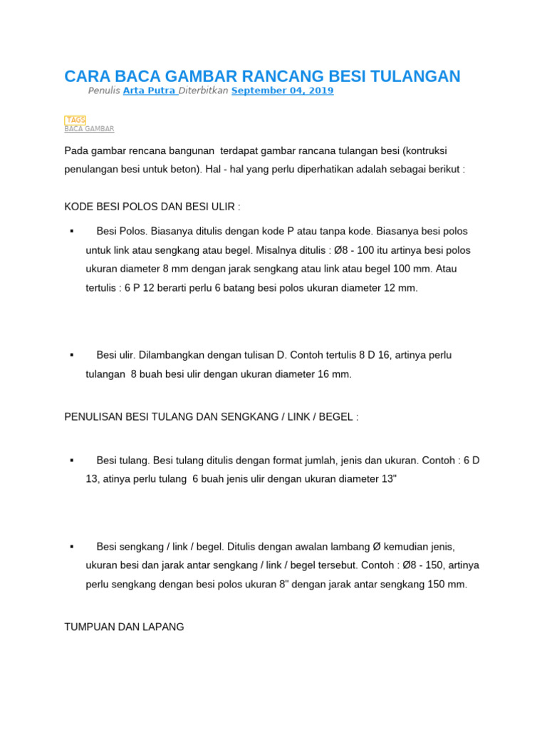 Cara Baca Gambar Rancang Besi Tulangan | PDF
