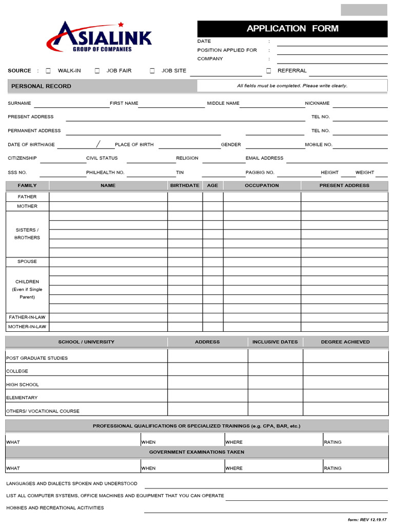 HR File - Application - Form (Fillable) | PDF