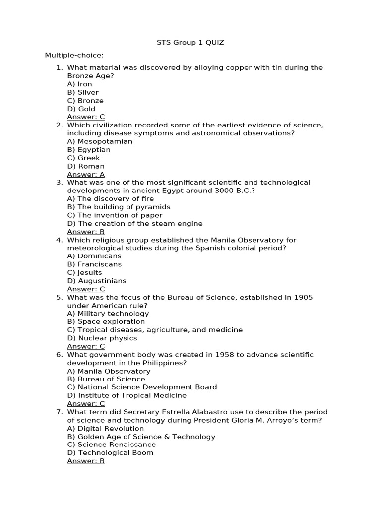 STS-Group-1-QUIZ | PDF | Science | Bronze
