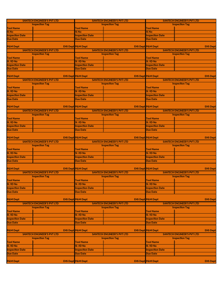 Santech Power Tools Inspection Tags | PDF
