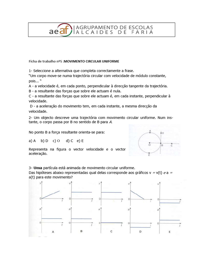 Ficha nº5- mov. circular uniforme (1) | PDF | Velocidade | Física