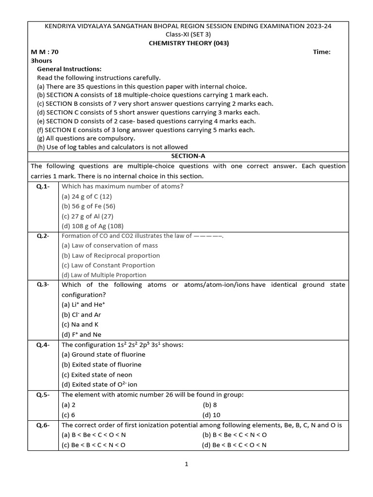 XI_ CHEM_QP | PDF | Ion | Atomic