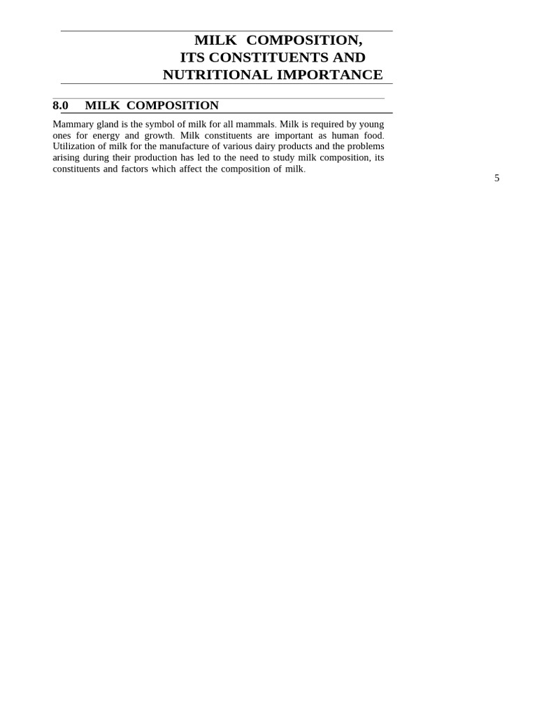 Milk Composition and Its Constituents | PDF | Milk | Taste