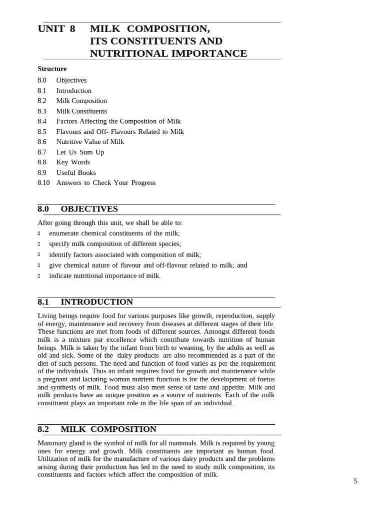 Milk Composition and Nutritional Value | PDF | Milk | Hydrolysis