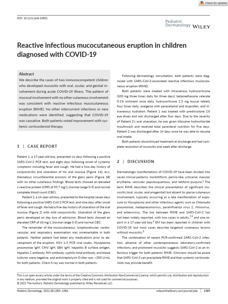 Reactive Infectious Mucocutaneous Eruption in Children Diagnosed With ...