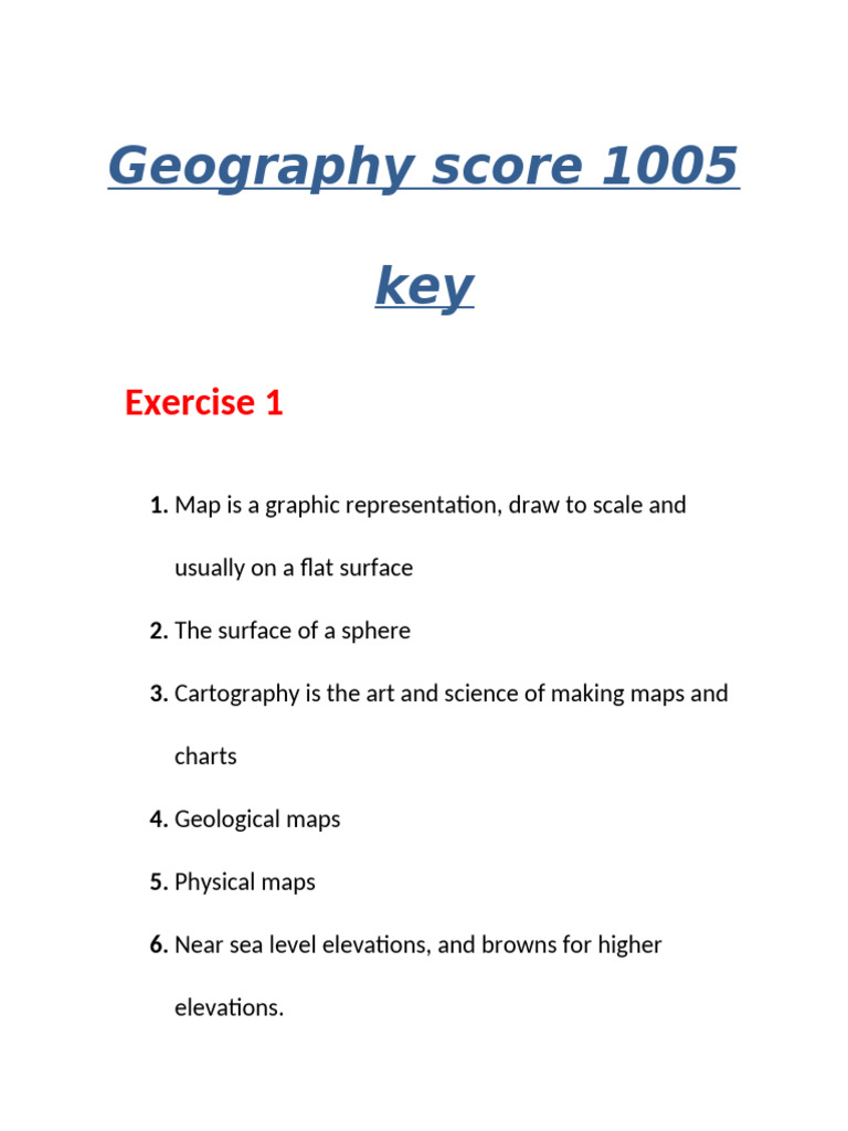 Geography 1005 Score Key | PDF | Map | Geography