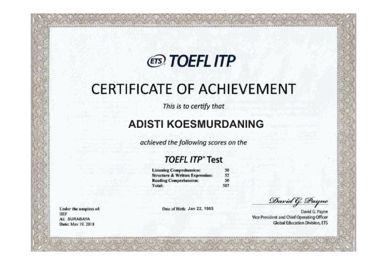 TOEFL CERTIFICATE | PDF