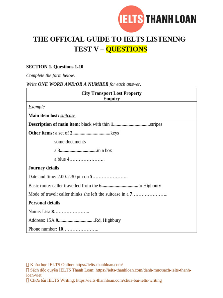 IELTS Listening Test V: Questions Guide | PDF