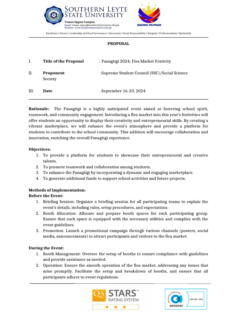 Panagtigi 2024: Flea Market Proposal | PDF | Governance | Business