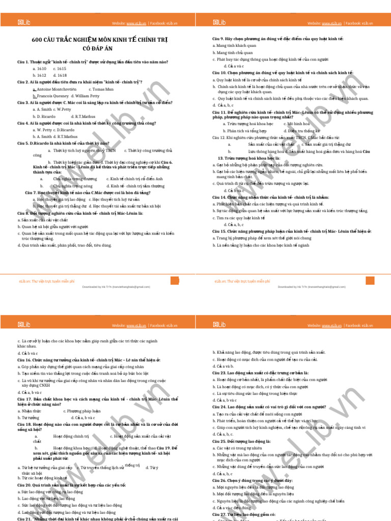 Bài TN Kinh Tế chính trị 400c | PDF