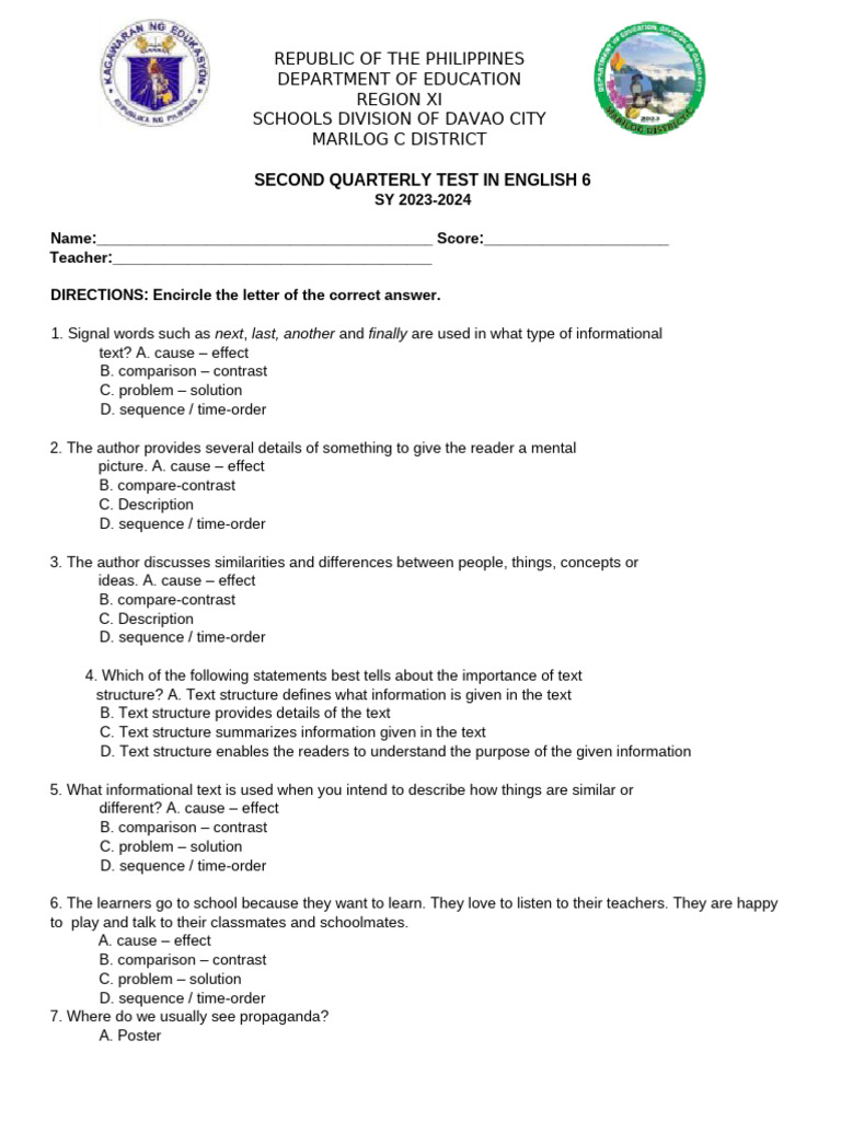 English Grade 6 TQ Answer Key q2 | PDF | Propaganda | Bias