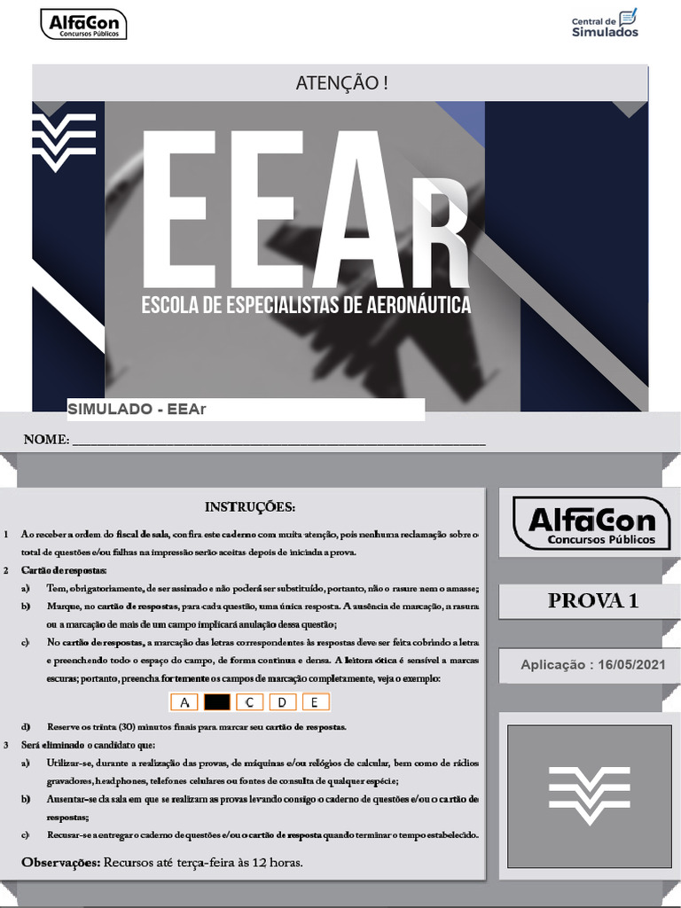 AlfaCon Simulado Eear 1 1 Caderno de Prova | PDF | Pronome | Sintaxe