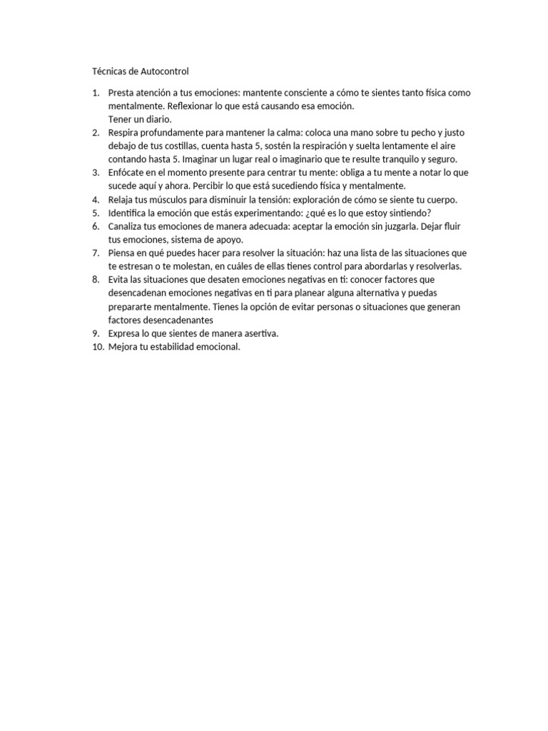 Técnicas Efectivas de Autocontrol | PDF