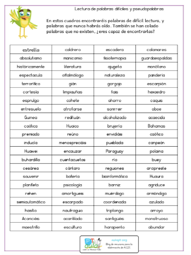 Palabras y Pseudopalabras | PDF