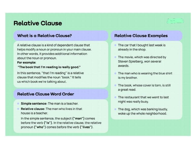 Relative Clause Info Chart | PDF