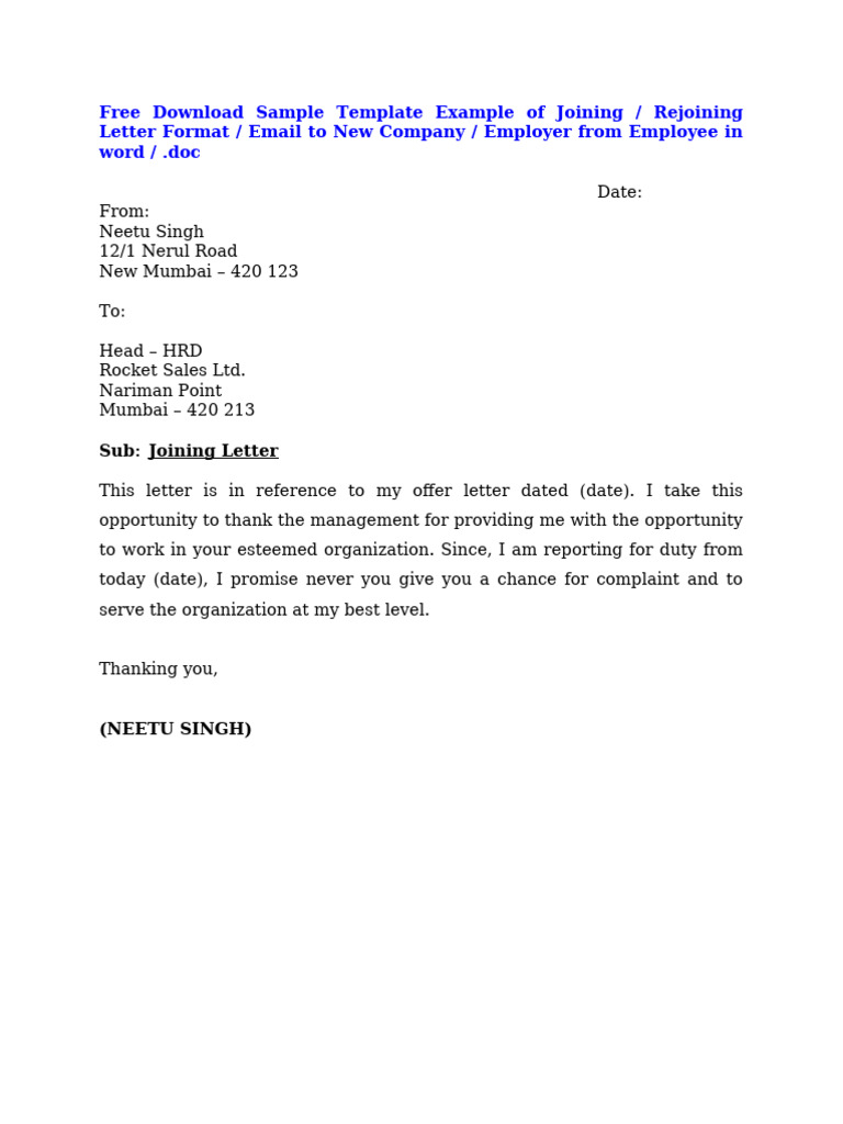 Joining Letter Format in Word | PDF