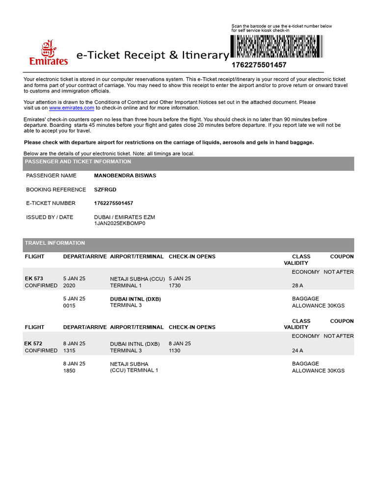 207736732 Emirates e Ticket | PDF