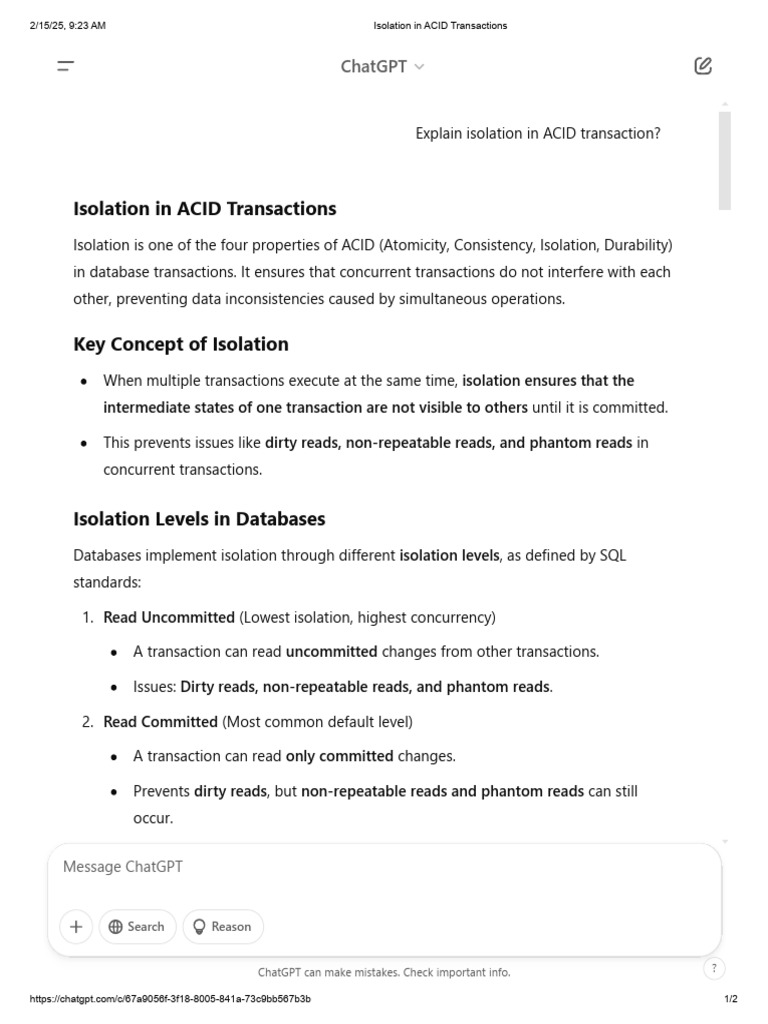 Isolation in ACID Transactions | PDF