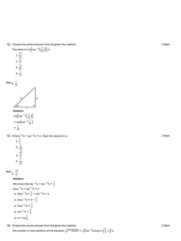Inverse Trignometric Functions | PDF | Zero Of A Function | Mathematical Relations