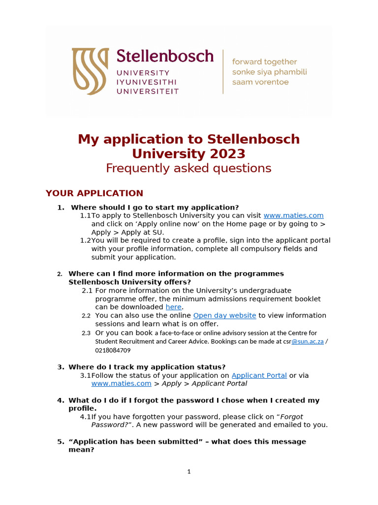 Stellenbosch University Application Guide | PDF | Divorce