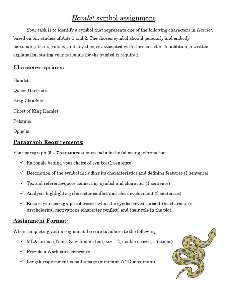 Hamlet Symbolism Assignment Guide | PDF | Hamlet | Grammar