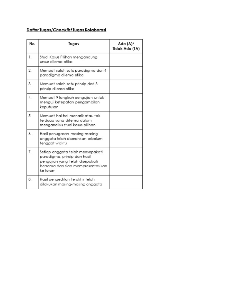 Daftar Tugas - Checklist Tugas Kolaborasi | PDF
