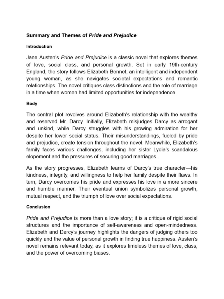 Themes in Pride and Prejudice Explained | PDF