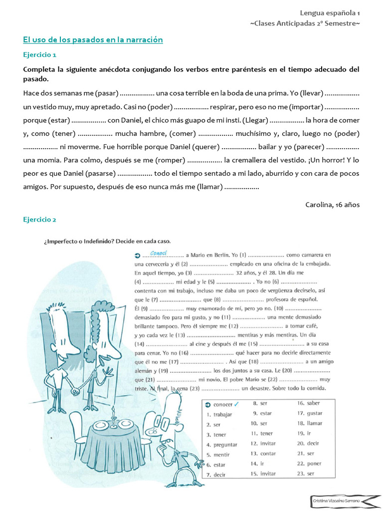 Actividades Contraste Tiempos Del Pasado | PDF