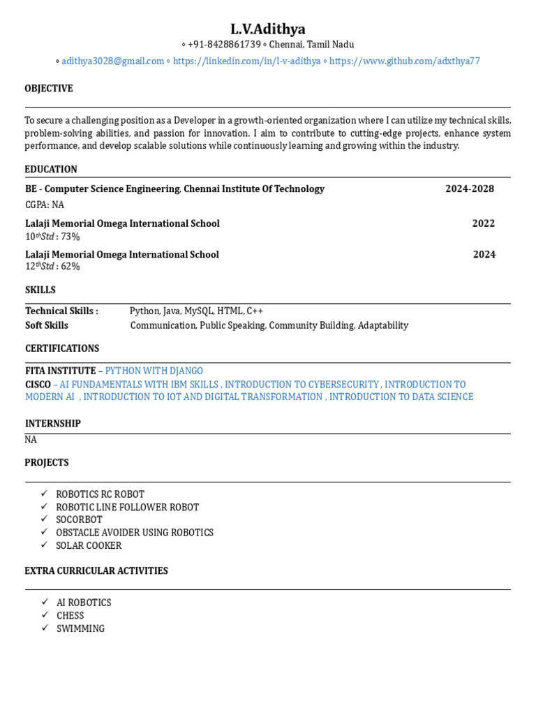 Adithya Resume | PDF