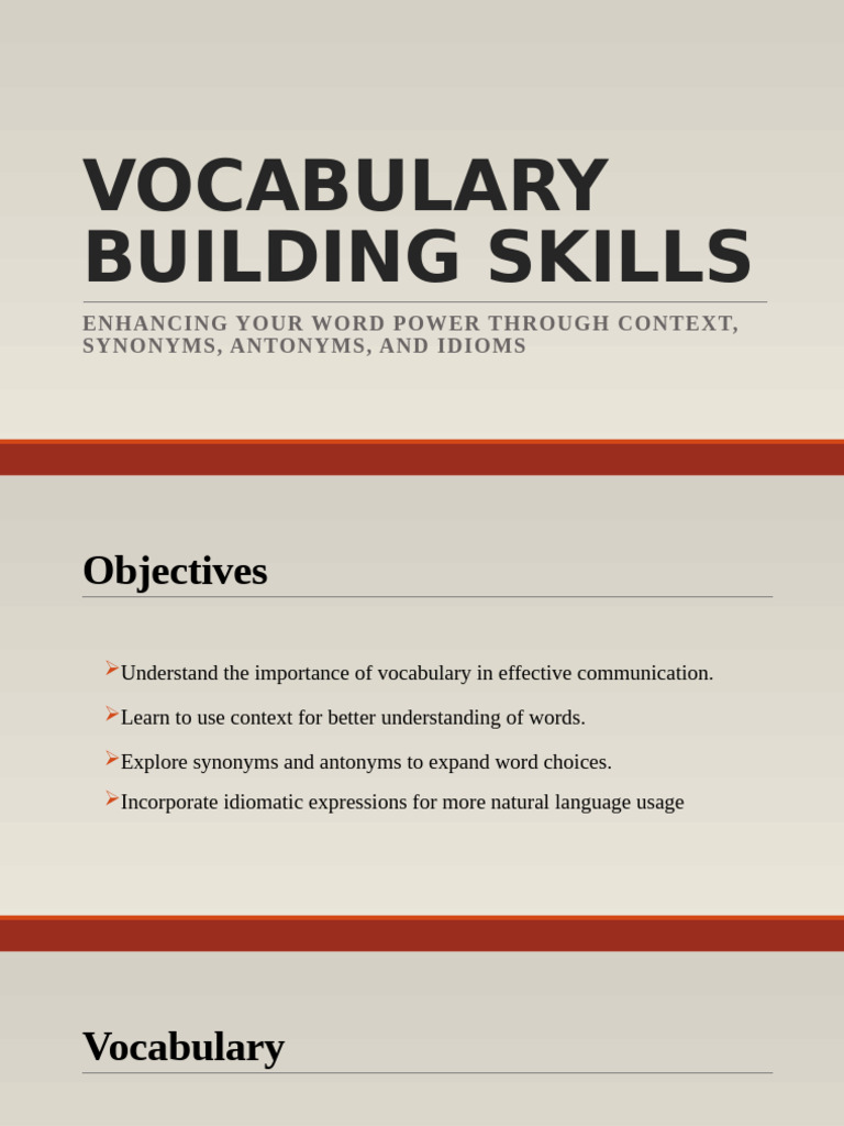 9-Vocabulary Building Skills | PDF | Vocabulary | Word