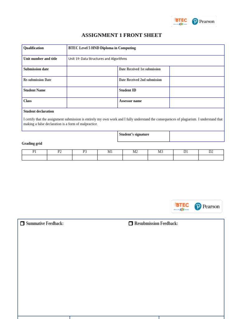 Unit 19 Assignment 1 Frontsheet | PDF