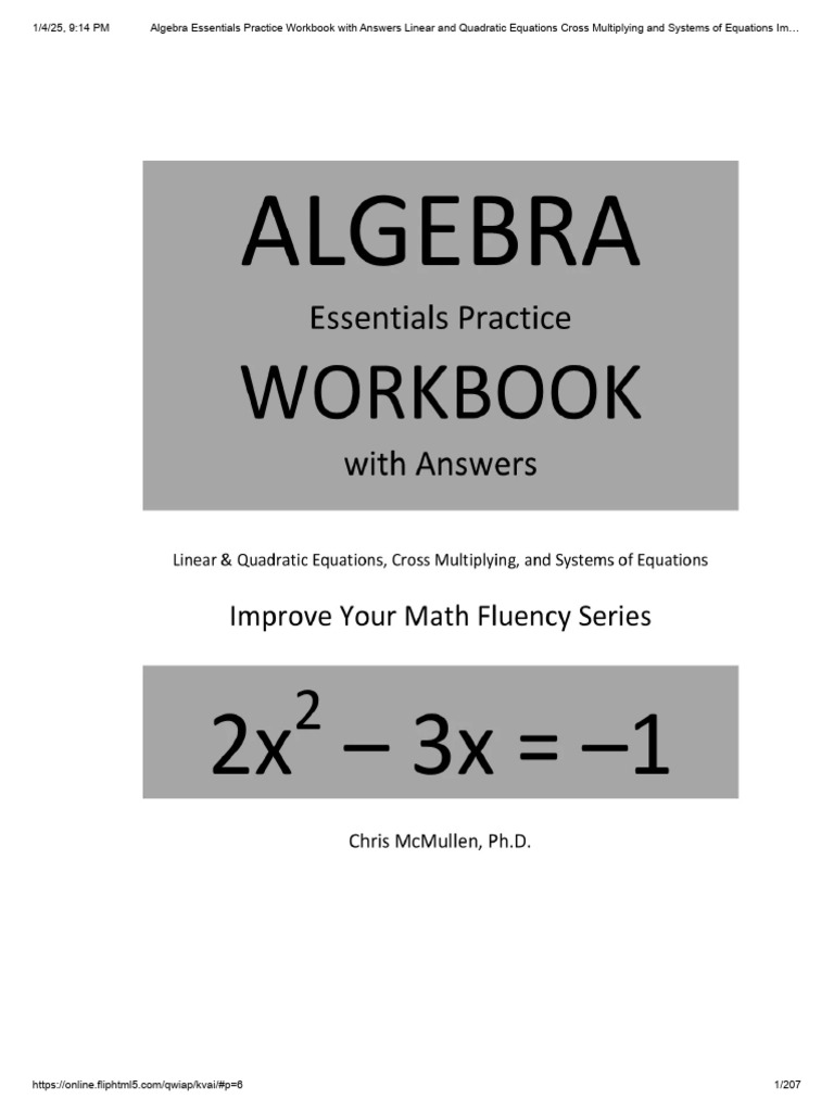 Algebra Essentials Practice Workbook With Answers Linear And Quadratic Equations Cross