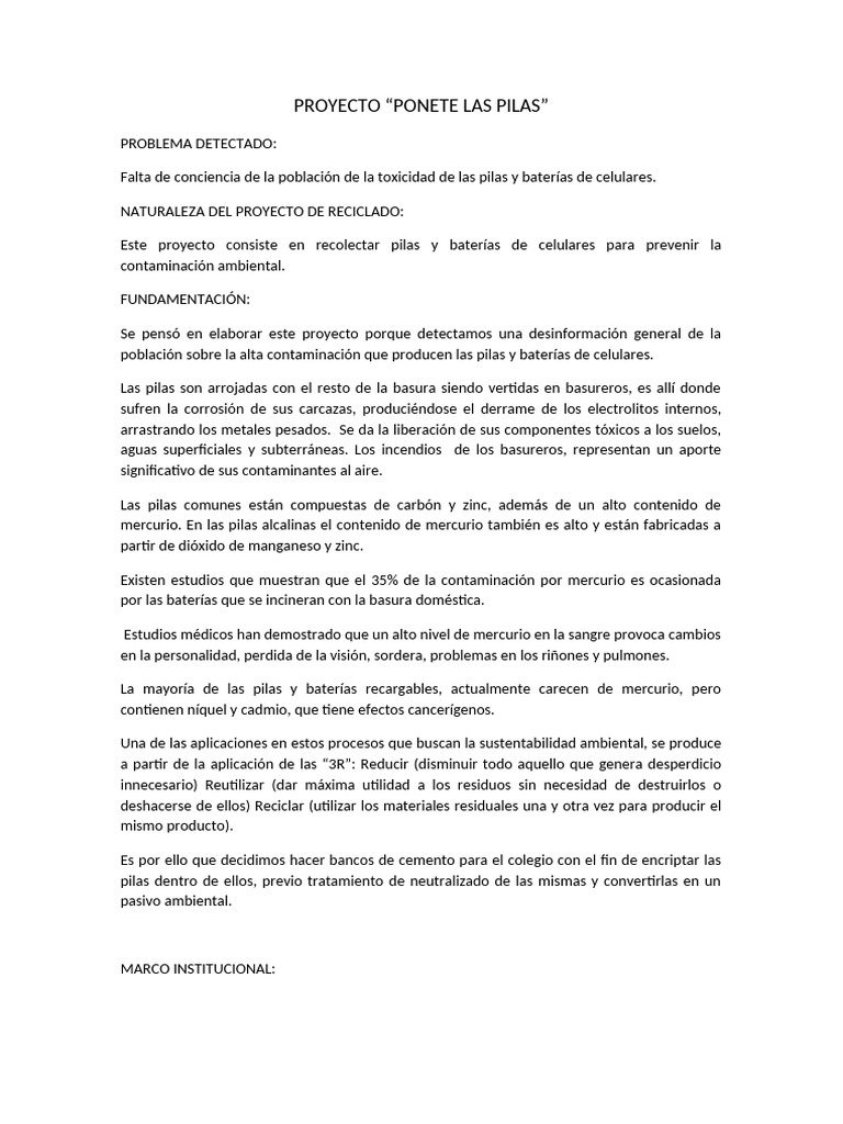 PROYECTO Pilas | PDF | Residuos | Contaminación