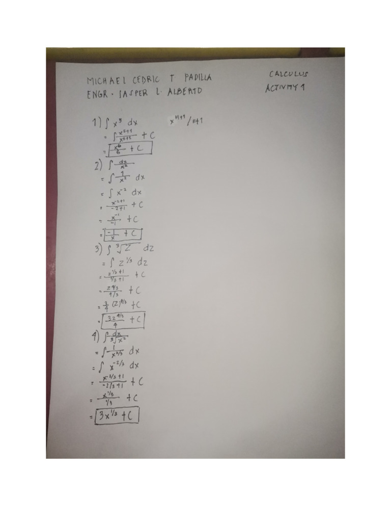 Michael Cedric T. Padilla ACTIVITY 1 (Antiderivative) | PDF