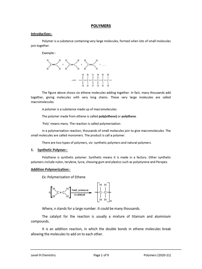 Polymers-Notes Chapter 17 | PDF | Hydrolysis | Polymers