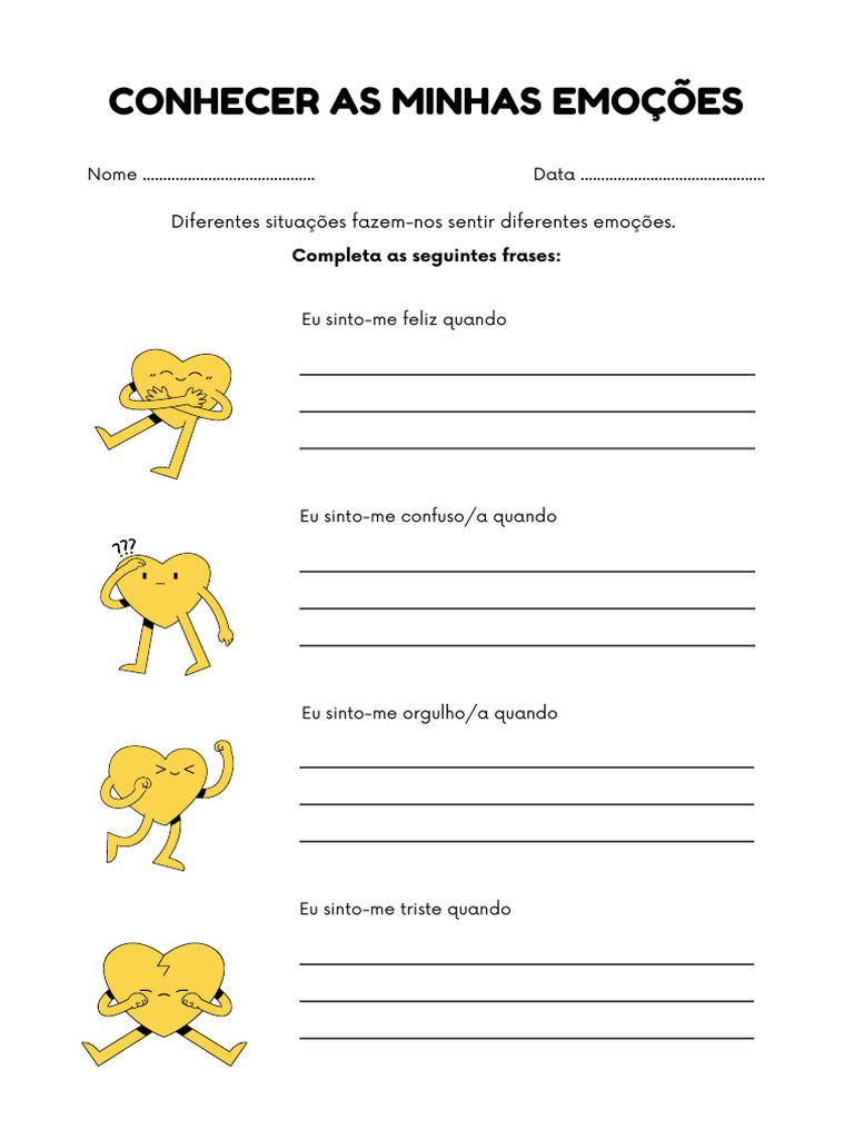 Meet My Emotions Emotion Recognition Worksheet in Black Yellow Cartoon ...