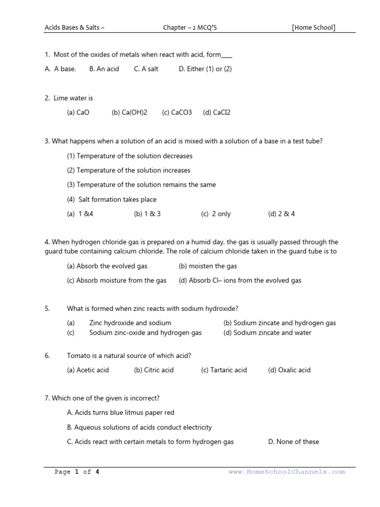 Chapter 2 Acids Bases and Salts Some Applications of Trigonometry-MCQ Questions For Karnataka ...