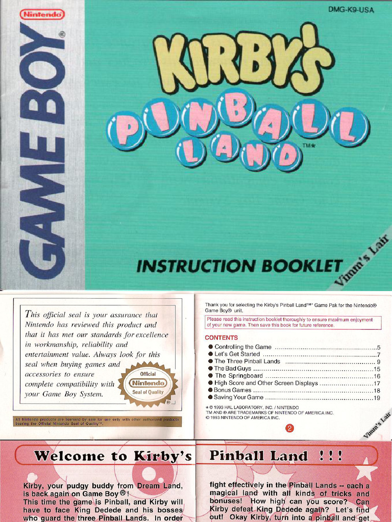 Kirby's Pinball Land manual | PDF