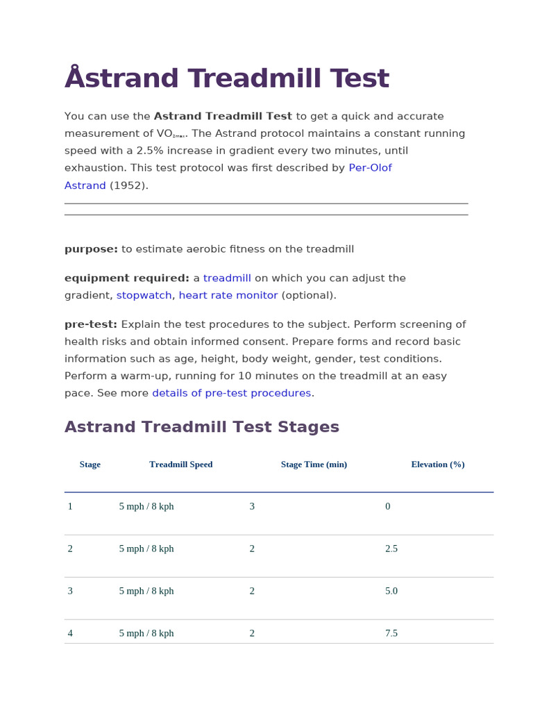 Åstrand Treadmill Test | PDF | Physical Fitness | Physical Exercise