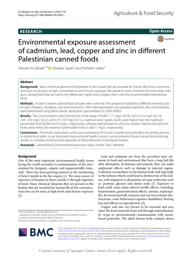 Environmental Exposure Assessment of Cadmium Lead | PDF | Zinc | Cadmium