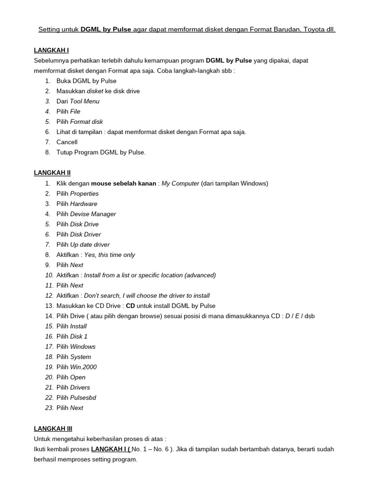 Setting u format diske di DGML Pulse | PDF