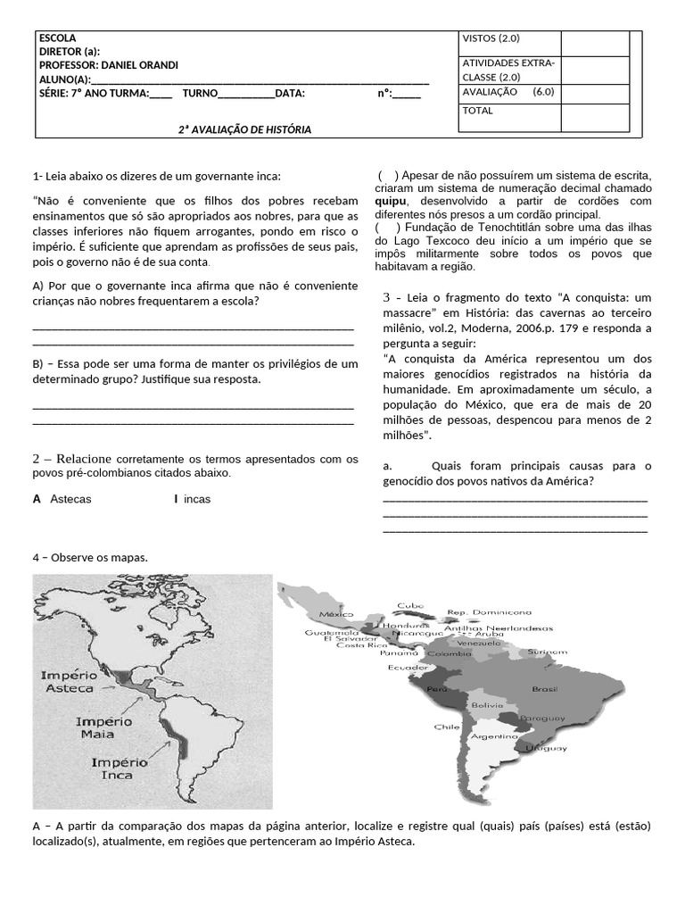 2 AVA 7ano | PDF | Império Inca