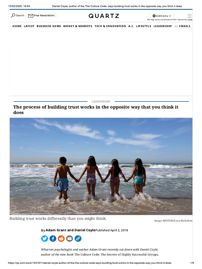 Daniel Coyle, Author of The The Culture Code, Says Building Trust Works ...