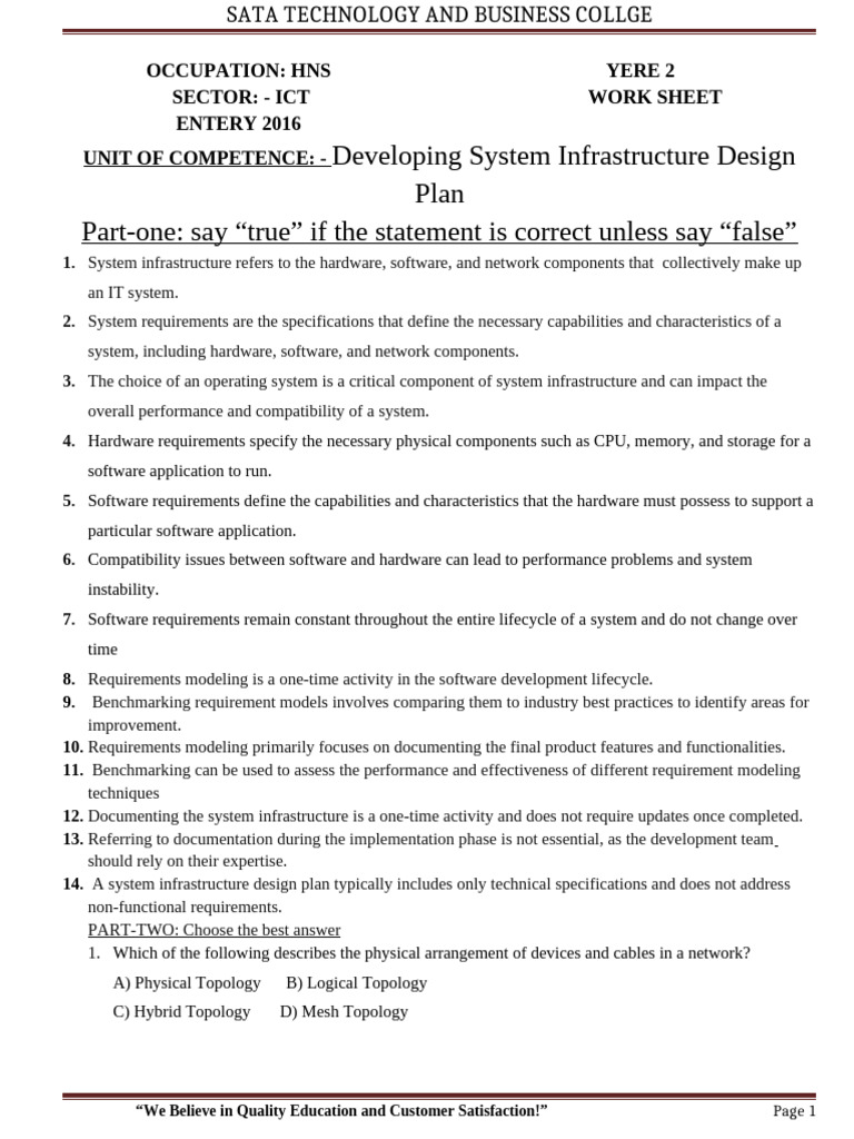 Developing System Infrastructure Design Plan Worksheet | PDF | Computer ...