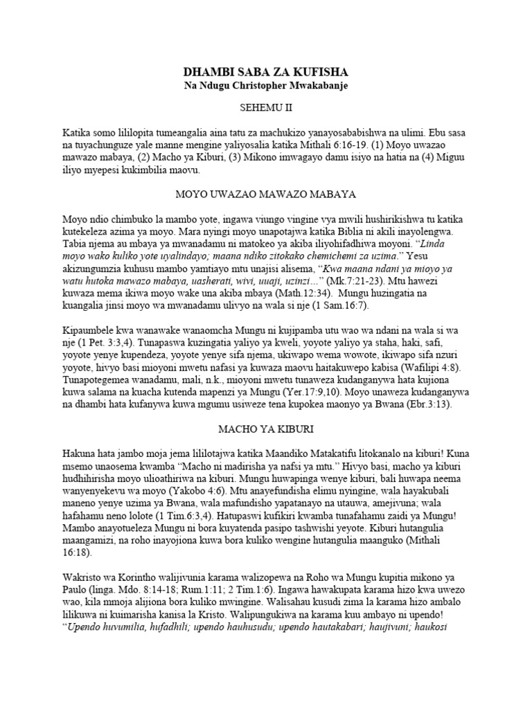 Dhambi Saba Za Kufisha 2 | PDF